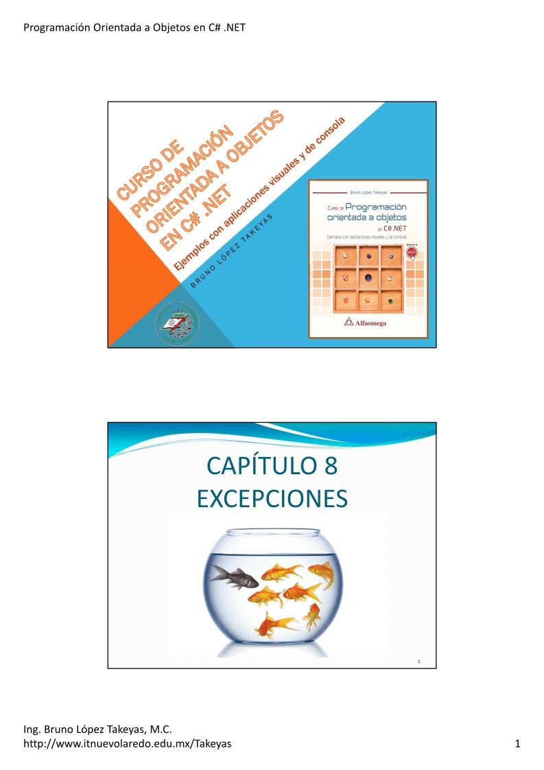 PDF de programación - 08a.- Excepciones - Programación Orientada a Objetos en C#